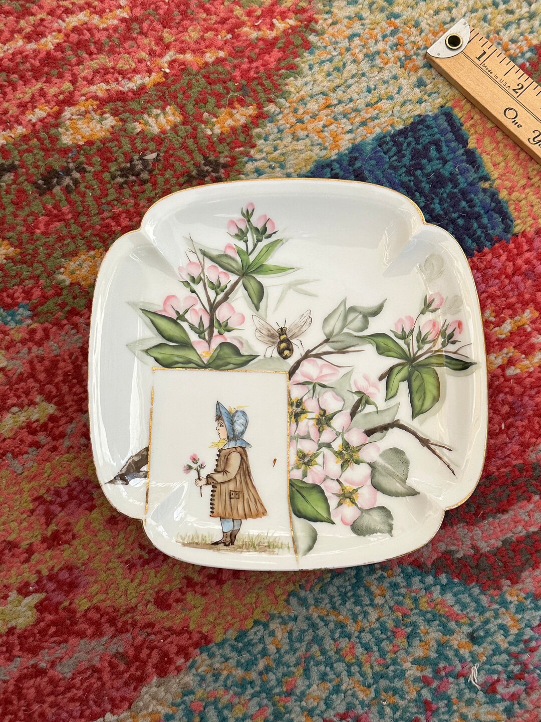Beautiful Vintage LIMOGES PLATE D & C Little Girl BEES Flowers French ...