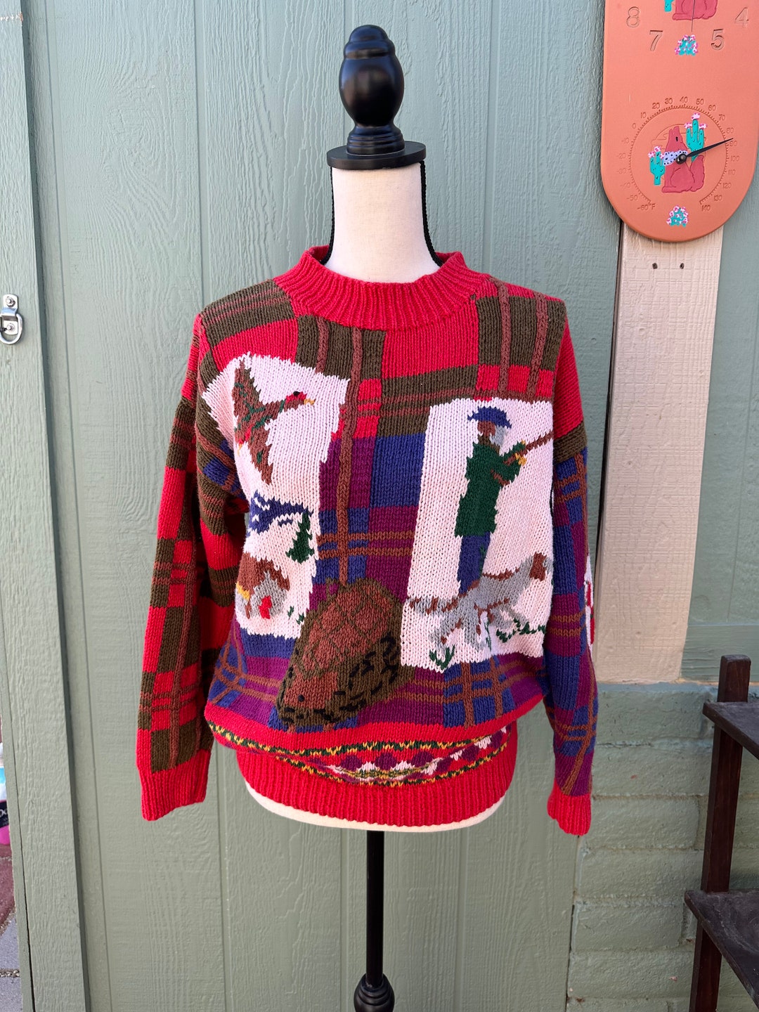Vintage 1990s COTTON Duck HUNTING Theme SWEATER Rifle Shotgun Heavy ...