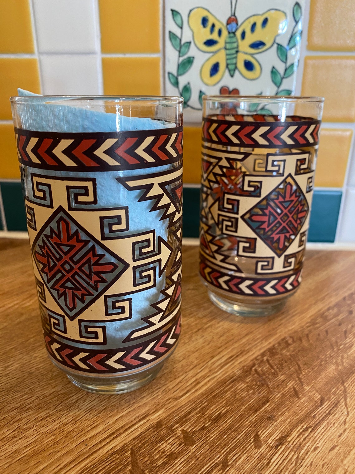 Pair Vintage AZTEC SOUTHWEST Drinking GLASSES - Etsy