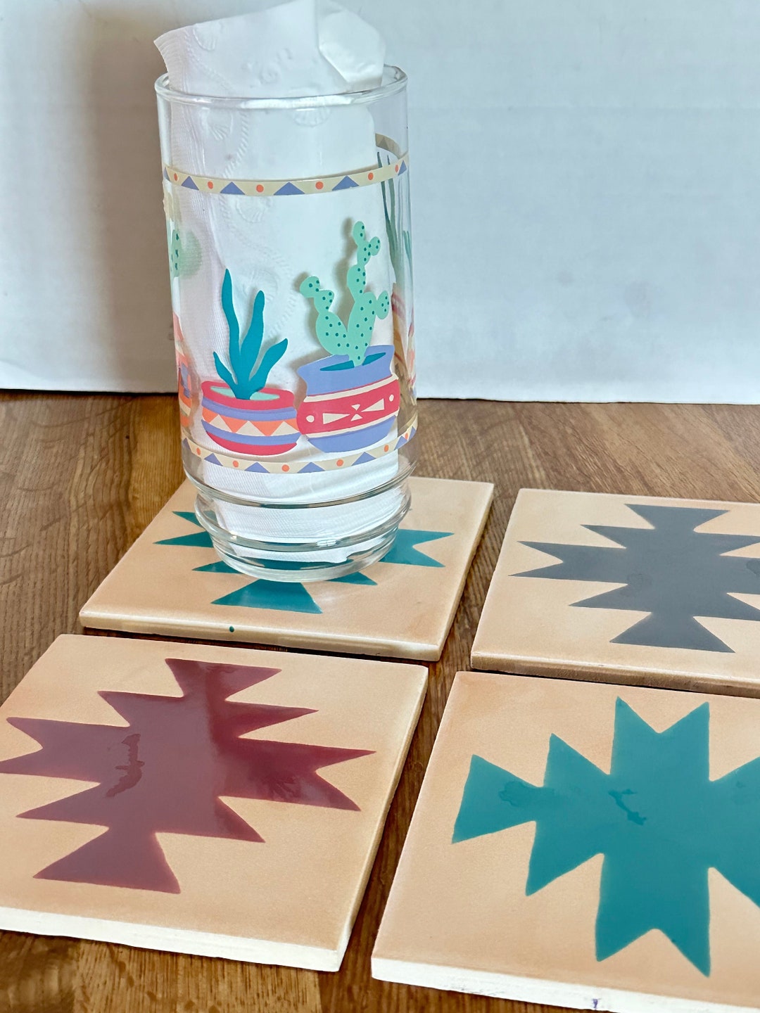 Vintage Native American Tile Coasters: Butterfly Design, Ceramic, Set ...