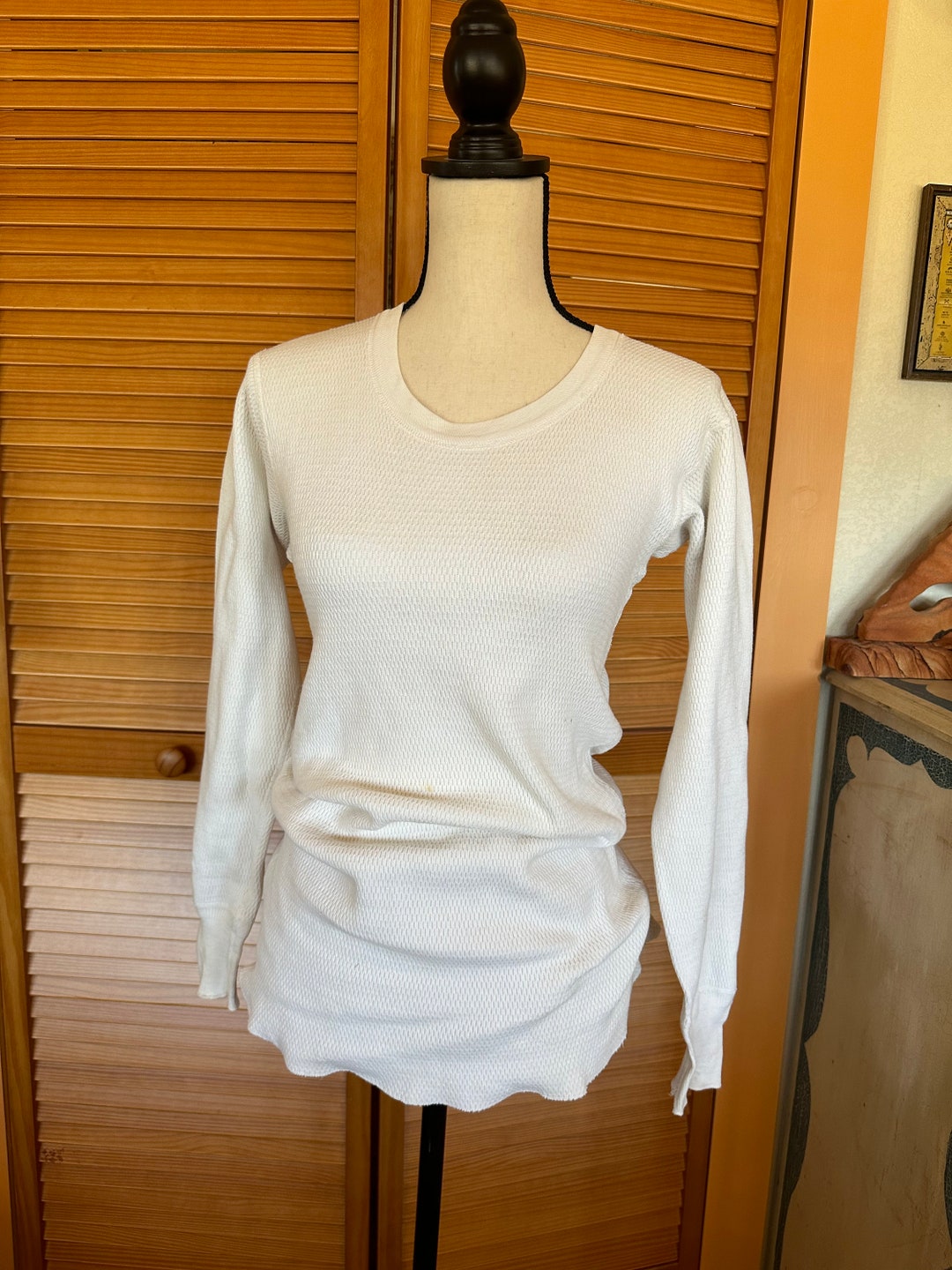 1950s THERMAL WAFFLE Knit SHIRT bodyguard Vintage Long Sleeves Thermal ...