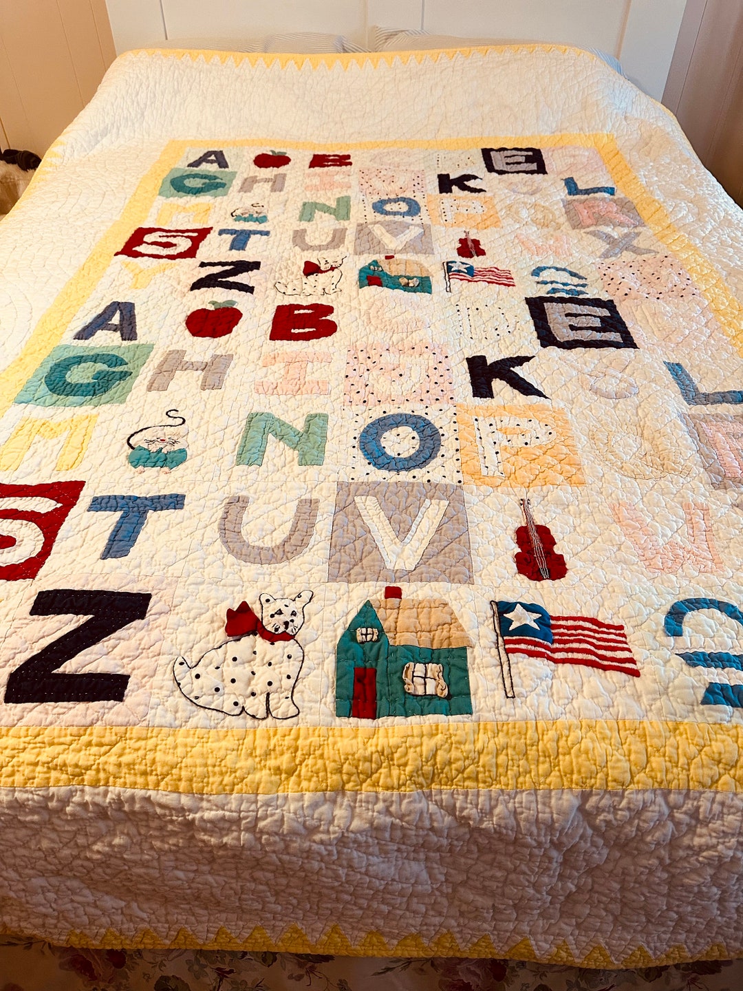 Vintage JUDI Boisson Patchwork Quilt Alphabet BEDSPREAD Americana 1996 ...