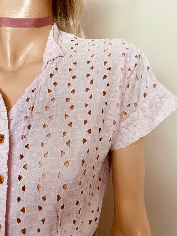 VerY SWEEt Vintage Pink EYELET DRESS 1950’s COTTON Fi… - Gem