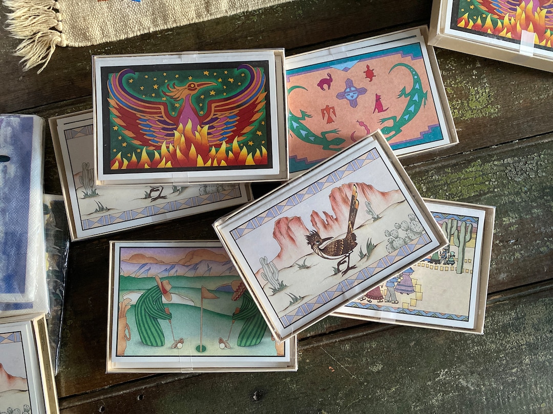 12 Pack Note Cards ROADRUNNER Vintage Stationery SOUTHWEST Designs - Etsy