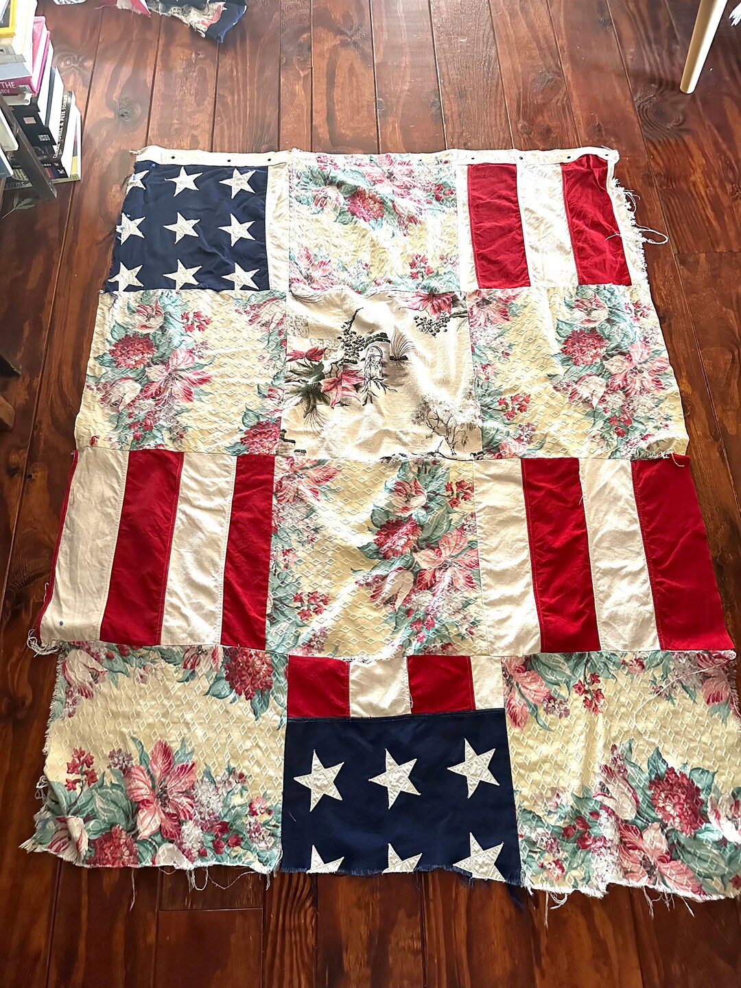 Pr Vintage Patchwork QUILT Flag CURTAINS REPURPOSED Barkcloth & Flags - Etsy