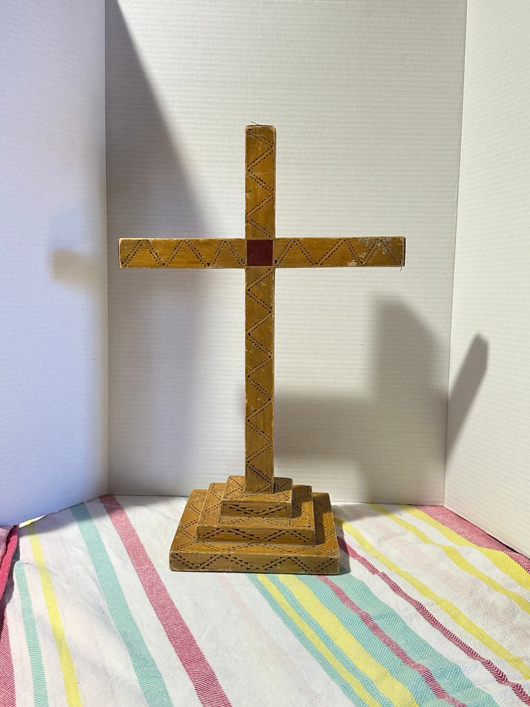 Antique 1940s MATCHSTICK CROSS Folk ART Prison Art Vintage Religious ...