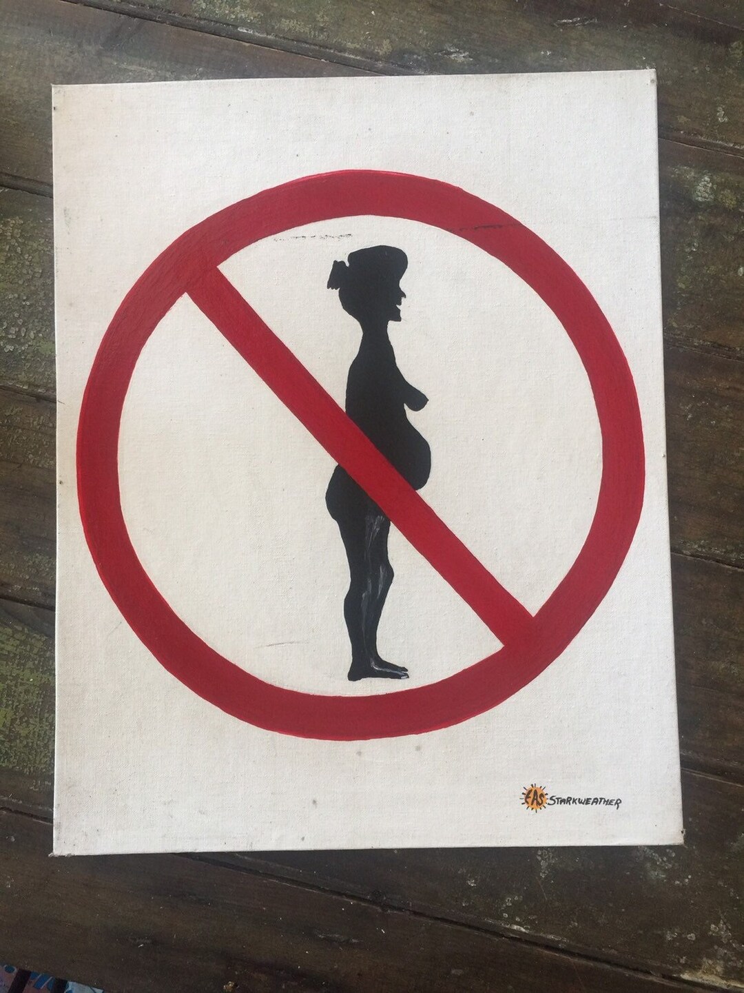 Weird! Oddities VINTAGE "not" PREGNANT Woman PAINTING 16 X 20 Folk Art ...