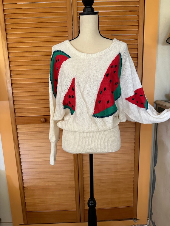 1980’s ViNTAGE WATERMELON SWEATER Summer KnIT Dolman … - Gem