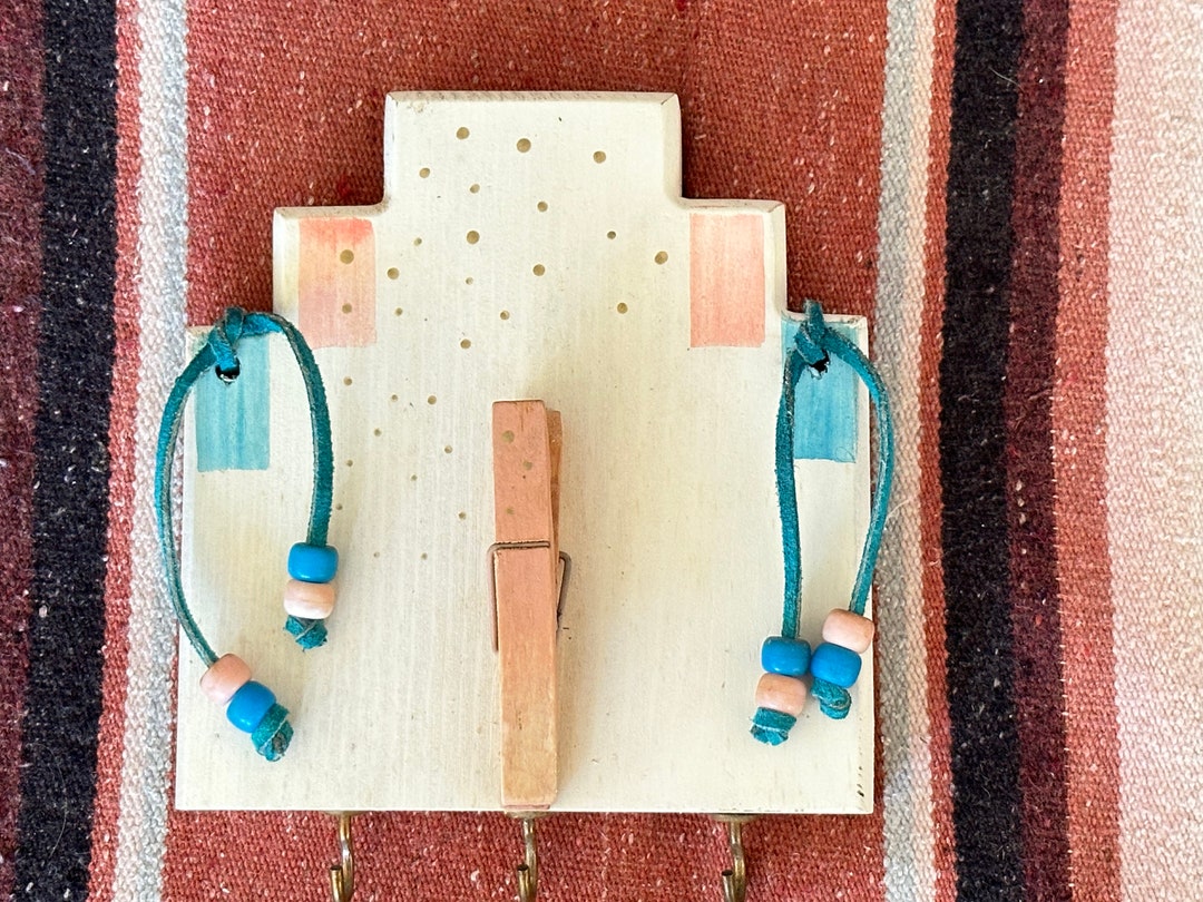 Vintage SOUTHWEST PUEBLO Style Memo & Key HOLDER Wooden Hand Made ...