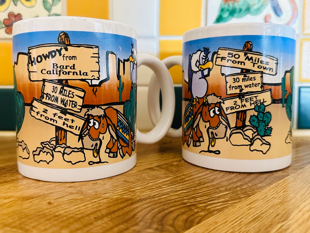 Pair Vintage Bard CALIFORNIA COFFEE Mugs Desert Howdy From the Middle ...