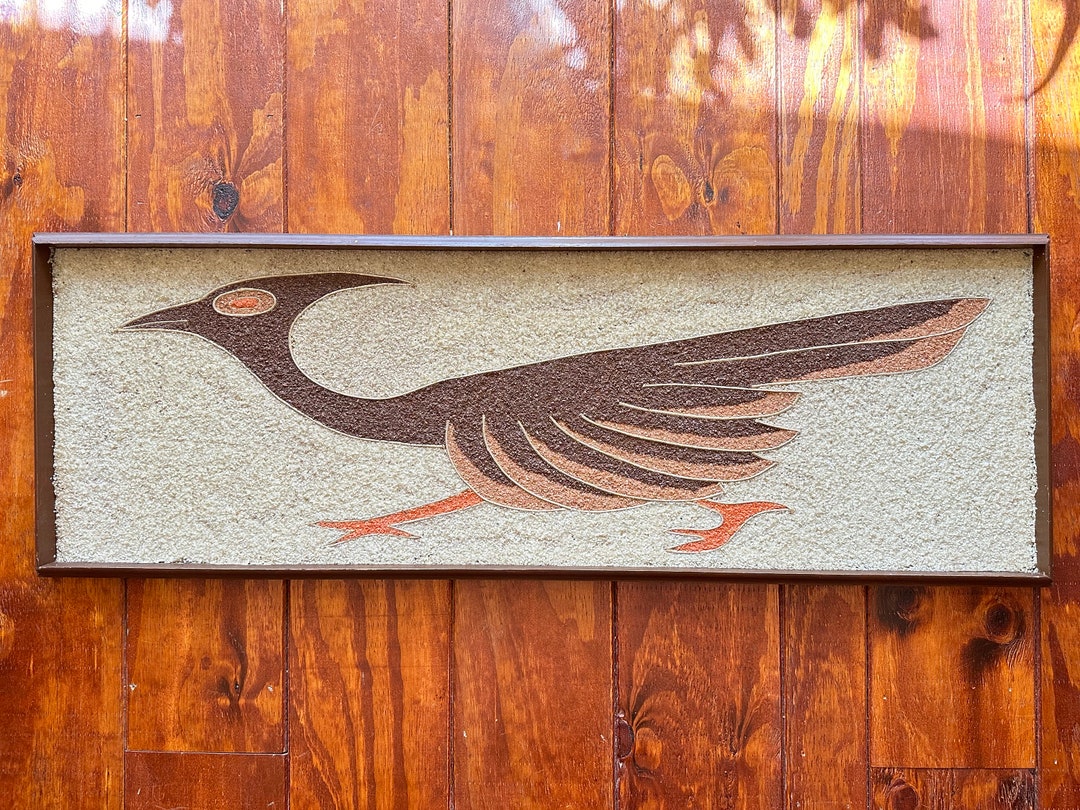 Rare Vintage ROADRUNNER GRAVEL Wall Hanging M C M Sand Art Gravel Art ...