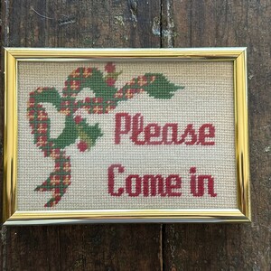 Vintage 70s NEEDLEPOINT PLEASE Come IN Sign Open Sign Door Sign Retail ...