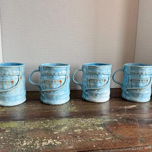 4 Vintage Blue JEAN Denim MUGS 1977 Handmade Set Awesome Levis Style ...