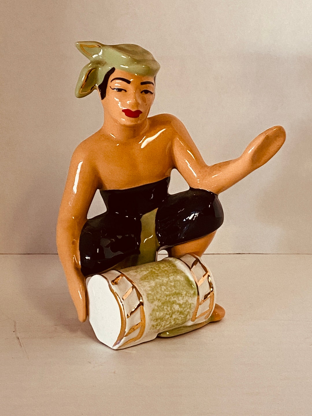 Vintage 50s MAHANA Import BONGO PLAYER Statue Figurine Ceramic Art ...