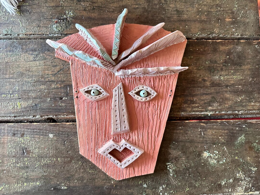 Vintage 1980s memphis Art Pottery Studio Mask Abstract FACE Mask Wall ...