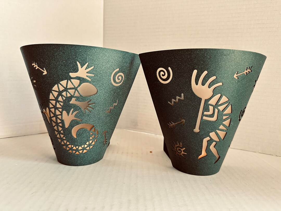 Vintage KOKOPELLI & Lizard Candle Wall SCONCES W Arrows Petroglyphs ...