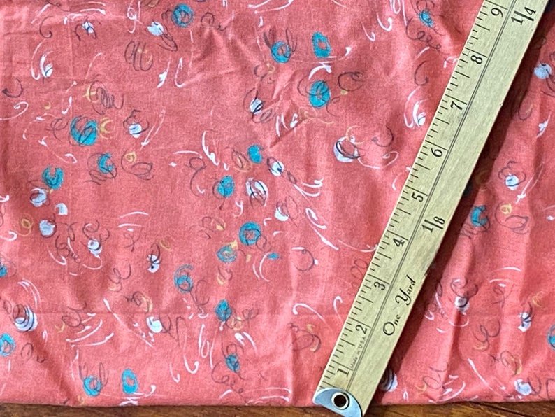 2 Yards 1950s Rayon Fabric: Pink Abstract Squiggles, Mid Century Modern ...