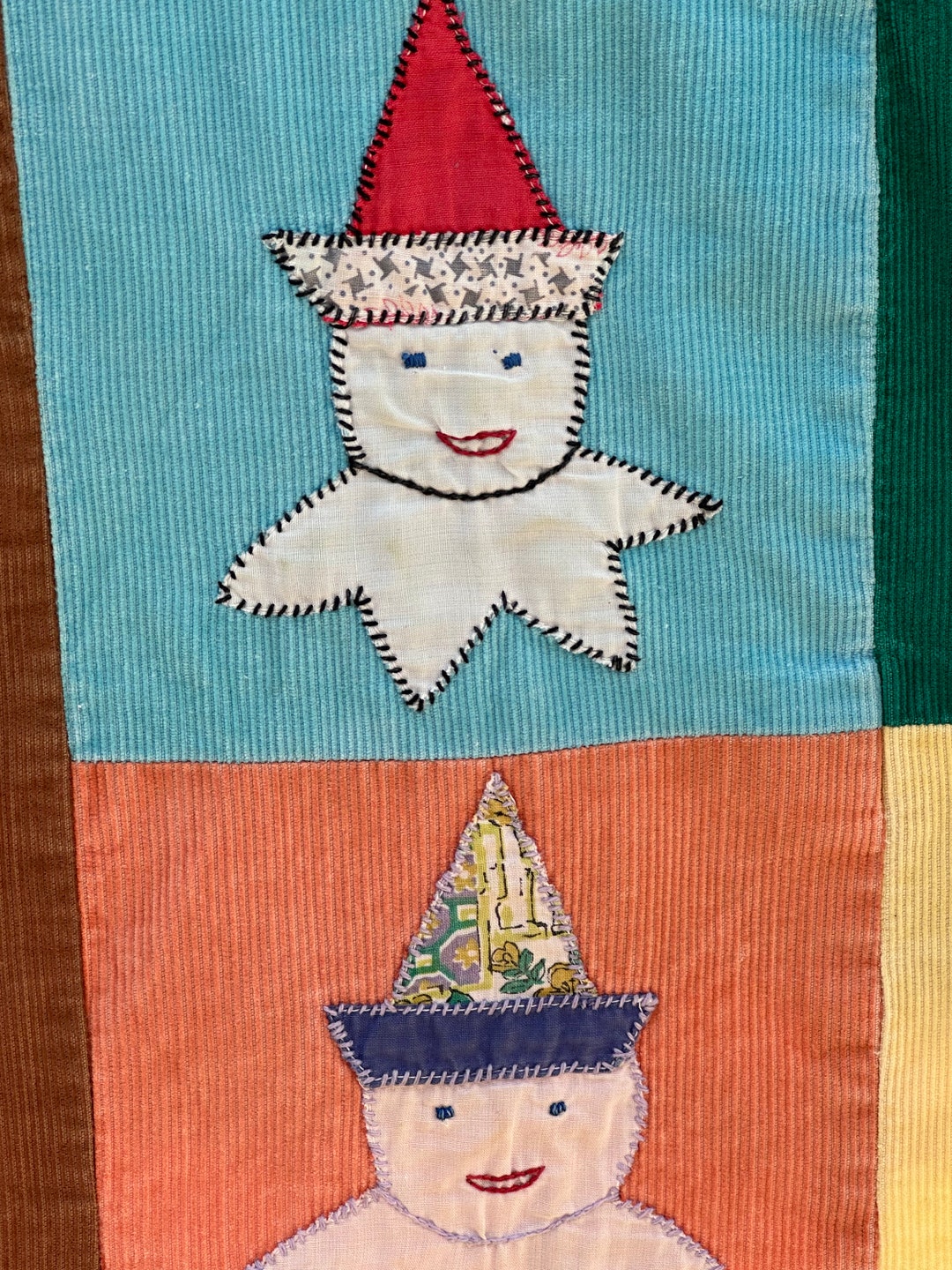 Vintage 1960s Clown Appliqué Quilt Top: Hand Sewn Patchwork, 60" X 68 ...