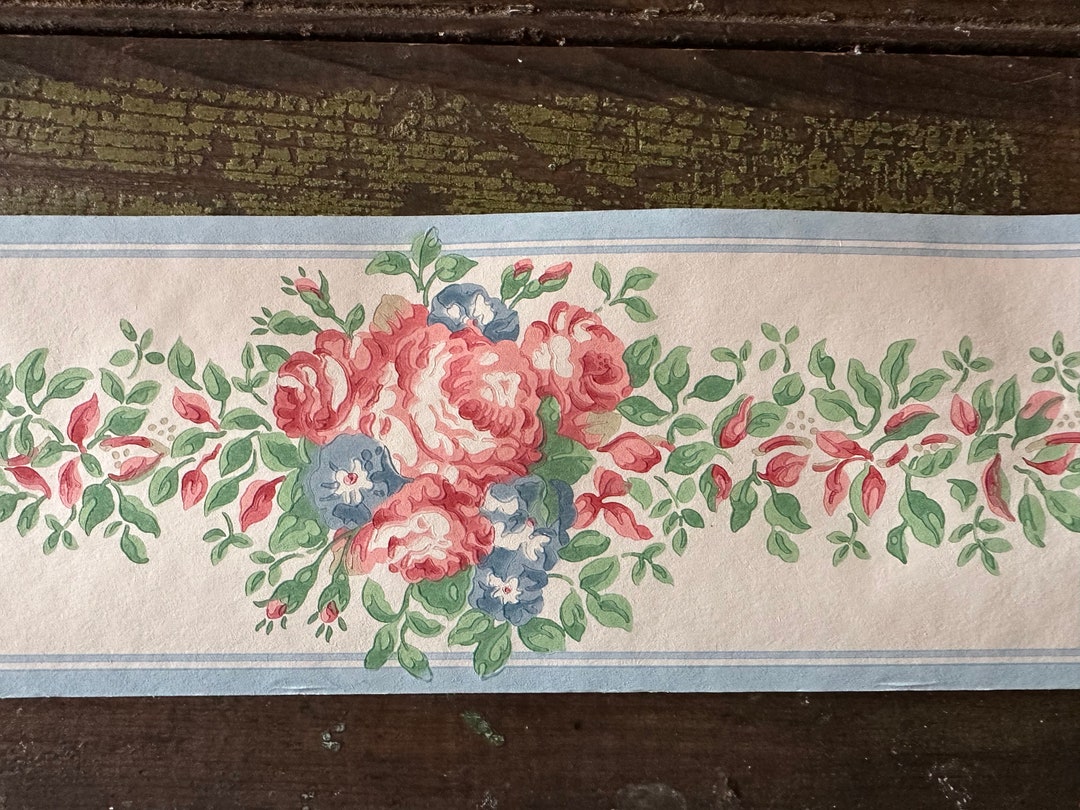 Beautiful Vintage 1940s WALL PAPER BORDER Roses Floral 1 Long Roll - Etsy