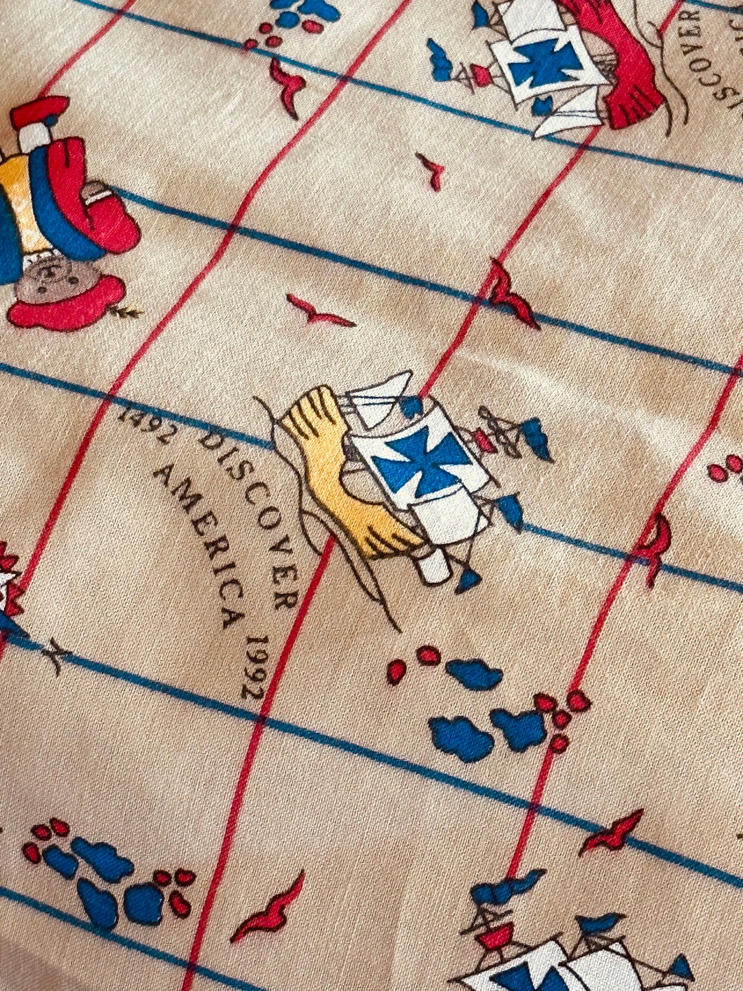 Vintage Teddy Bear COLUMBUS Discovered AMERICA FABRIC Textiles Sewing ...