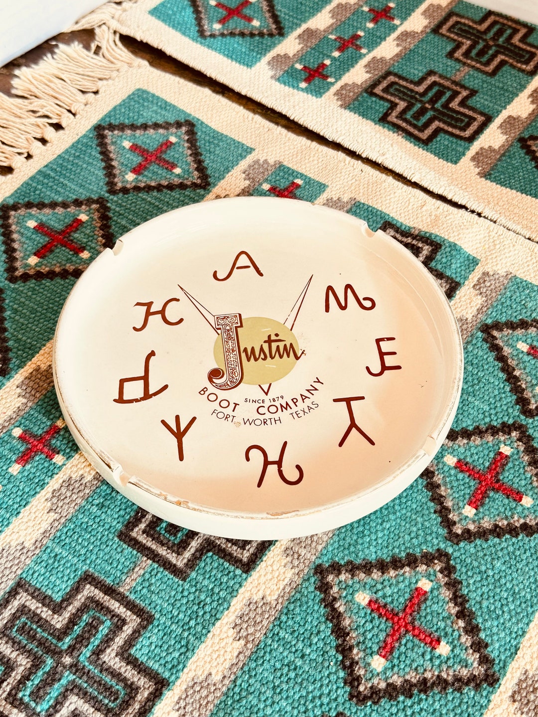 Vintage JUSTIN Boot Company ADVERTISING ASHTRAY! Rare Cattle Brands ...