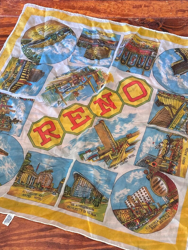 Vintage Reno Nevada Souvenir Scarf: 1960s Nylon Rayon, Made in Japan - Etsy