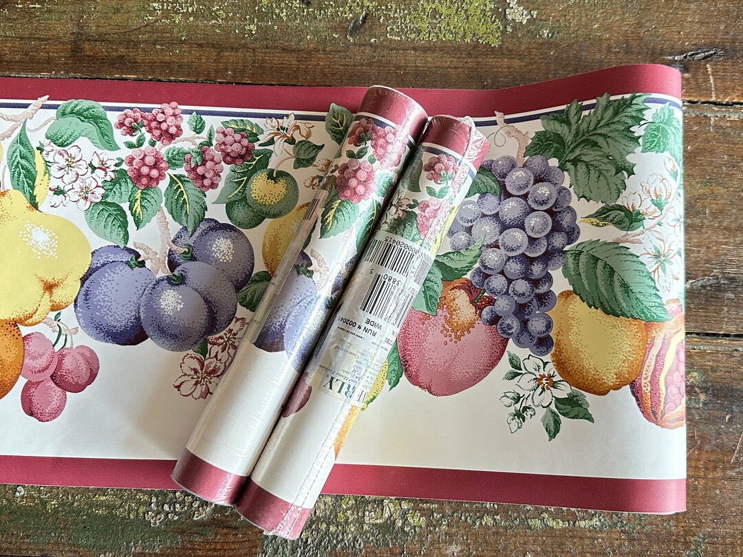 Waverly FRUIT WALLPAPER BORDERS Vintage 90's Print Gorgeous Wall Border ...
