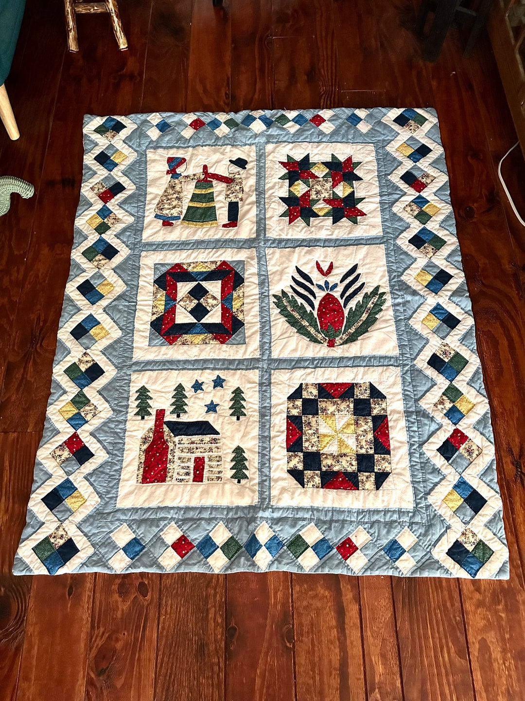 Sweet Vintage Americana Symbols PATCHWORK QUILT Log Cabin Wall Hanging ...
