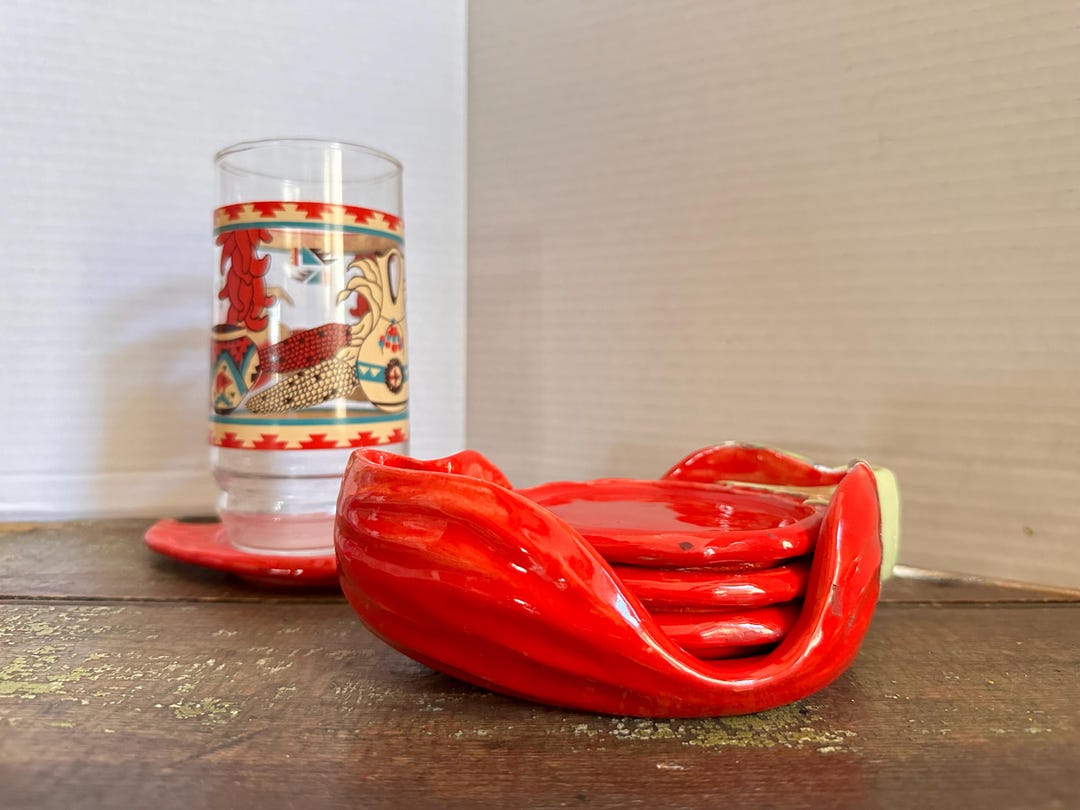 Vintage CHILI PEPPER COASTER Set Ceramic Southwestern New Mexico ...