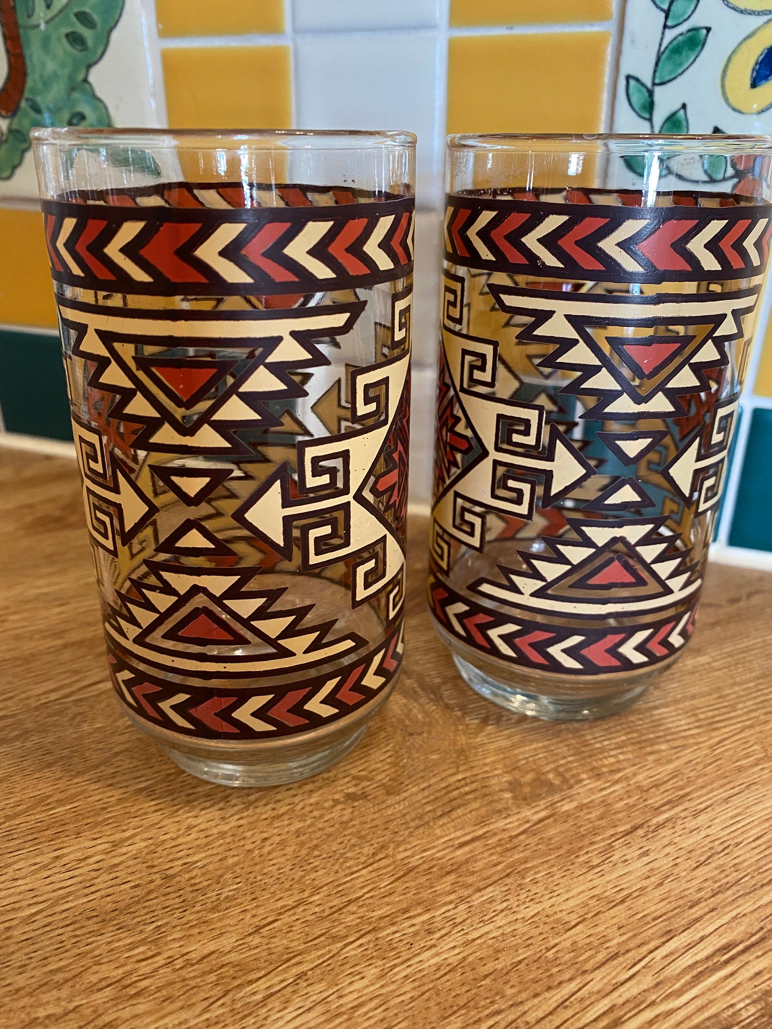 Pair Vintage AZTEC SOUTHWEST Drinking GLASSES - Etsy