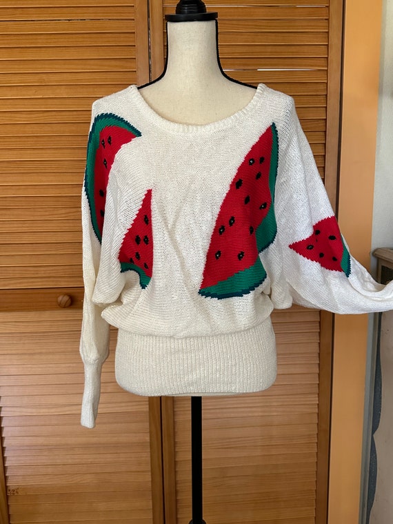1980’s ViNTAGE WATERMELON SWEATER Summer KnIT Dolman … - Gem