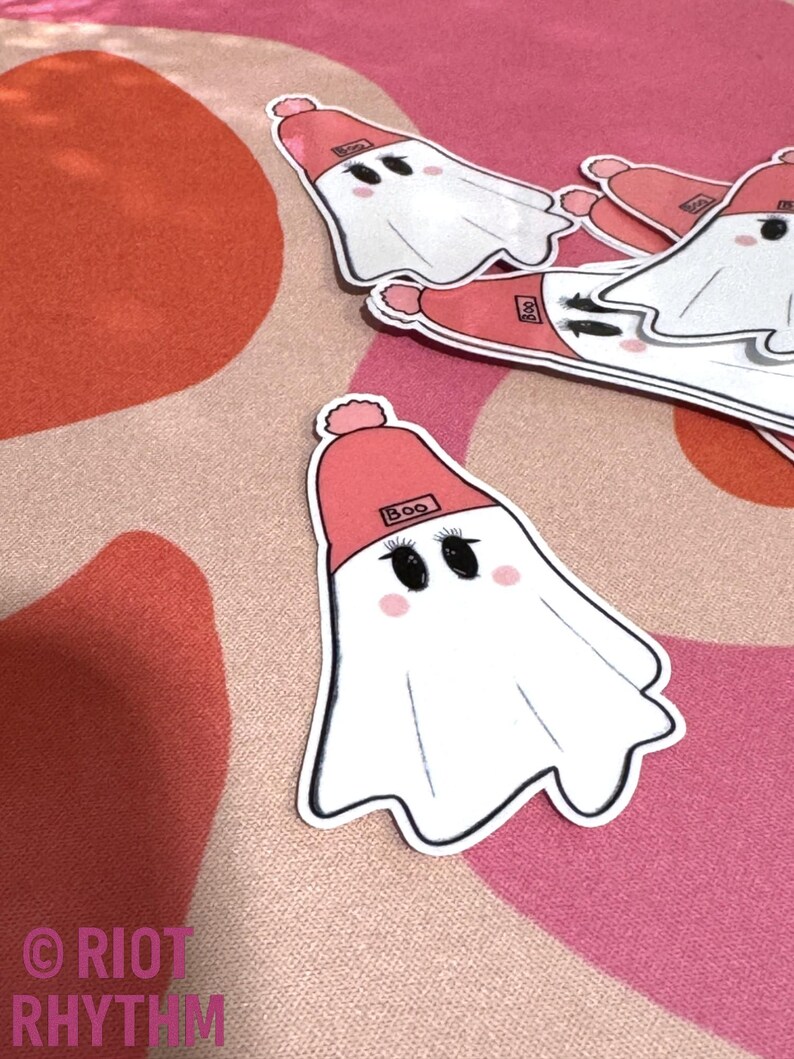 Ghost Sticker – BOO Beanie Vinyl Sticker, Hand Drawn Spooky Ghostie ...