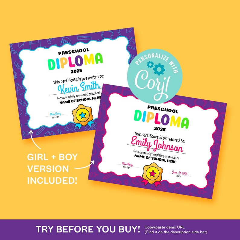 Editable Preschool Certificate, Graduation Diploma, Personalized School ...