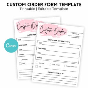 Custom Order Form Template – Printable Custom Order Sheet – Order Form ...