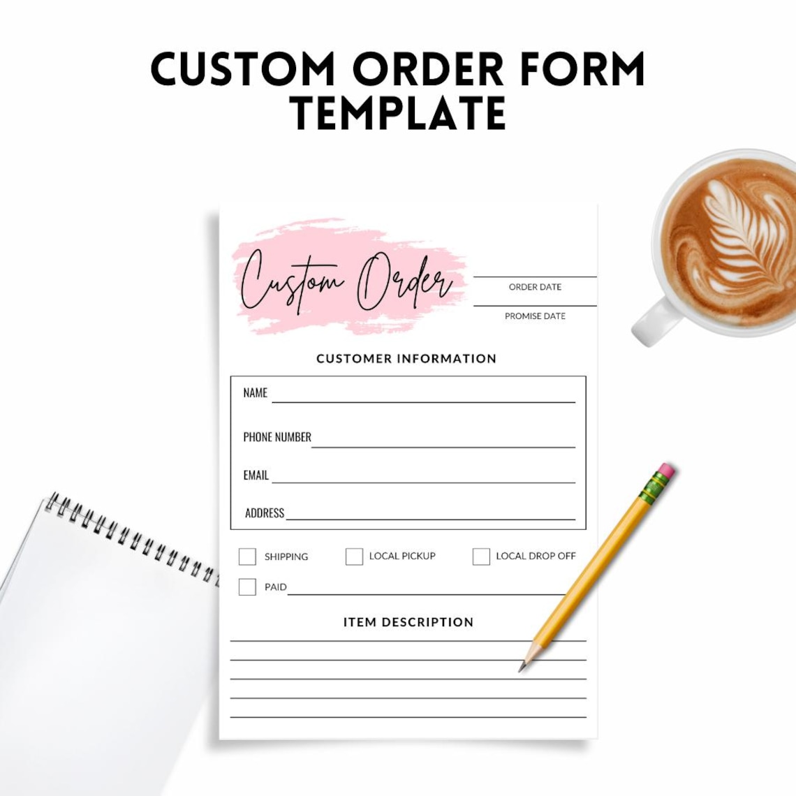 Custom Order Form Template – Printable Custom Order Sheet – Order Form ...