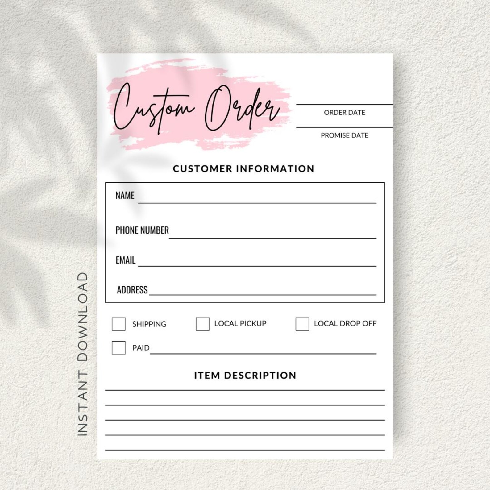 Custom Order Form Template – Printable Custom Order Sheet – Order Form ...