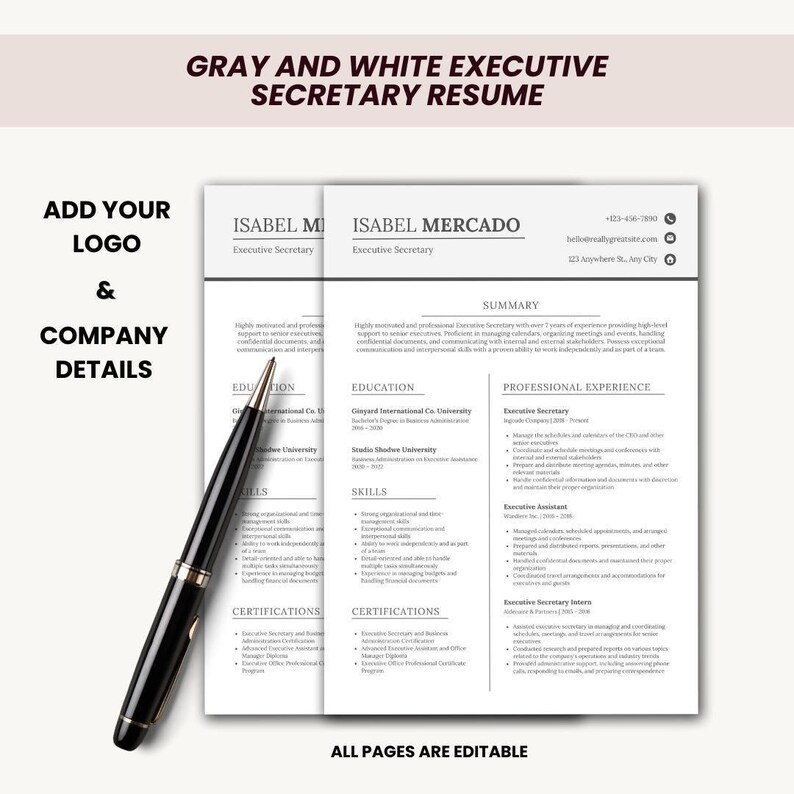 Gray and White Resume Template, Clean Professional CV, Simple Design ...
