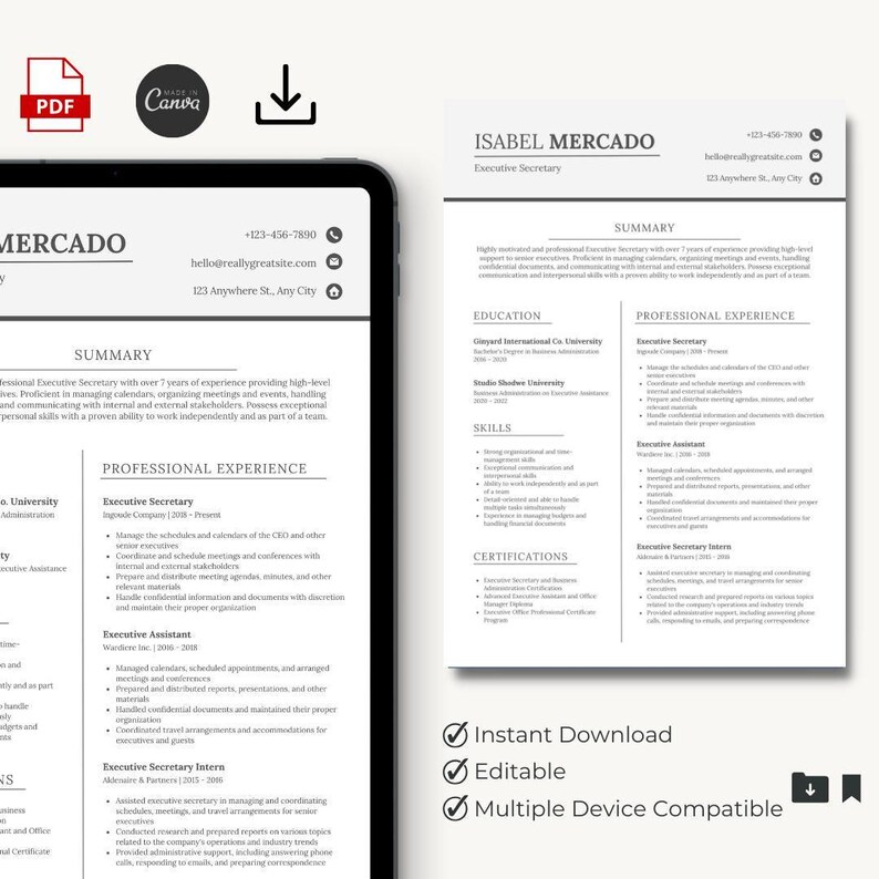 Gray and White Resume Template, Clean Professional CV, Simple Design ...