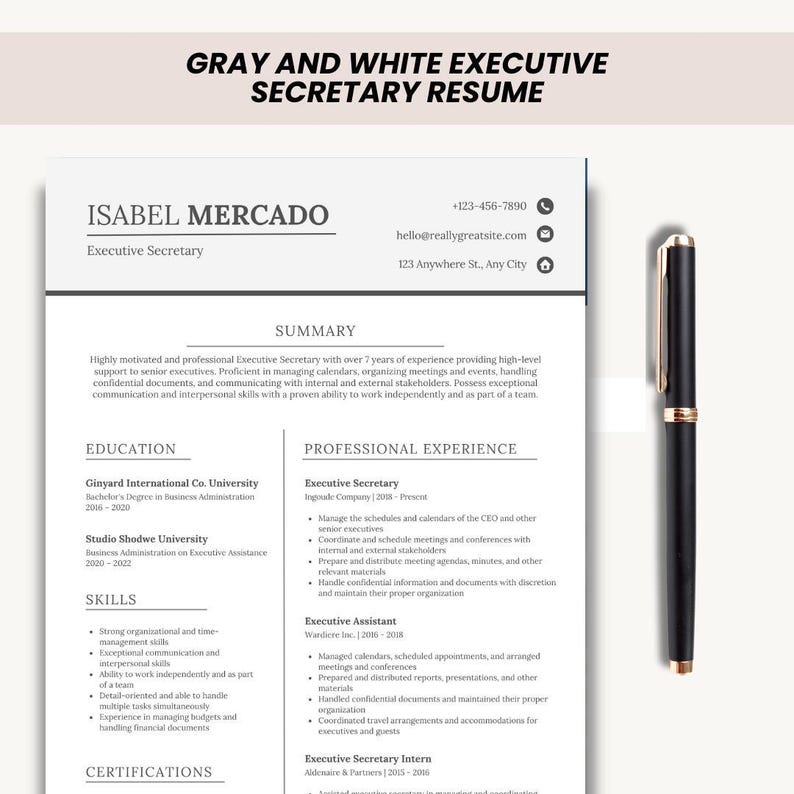Gray and White Resume Template, Clean Professional CV, Simple Design ...