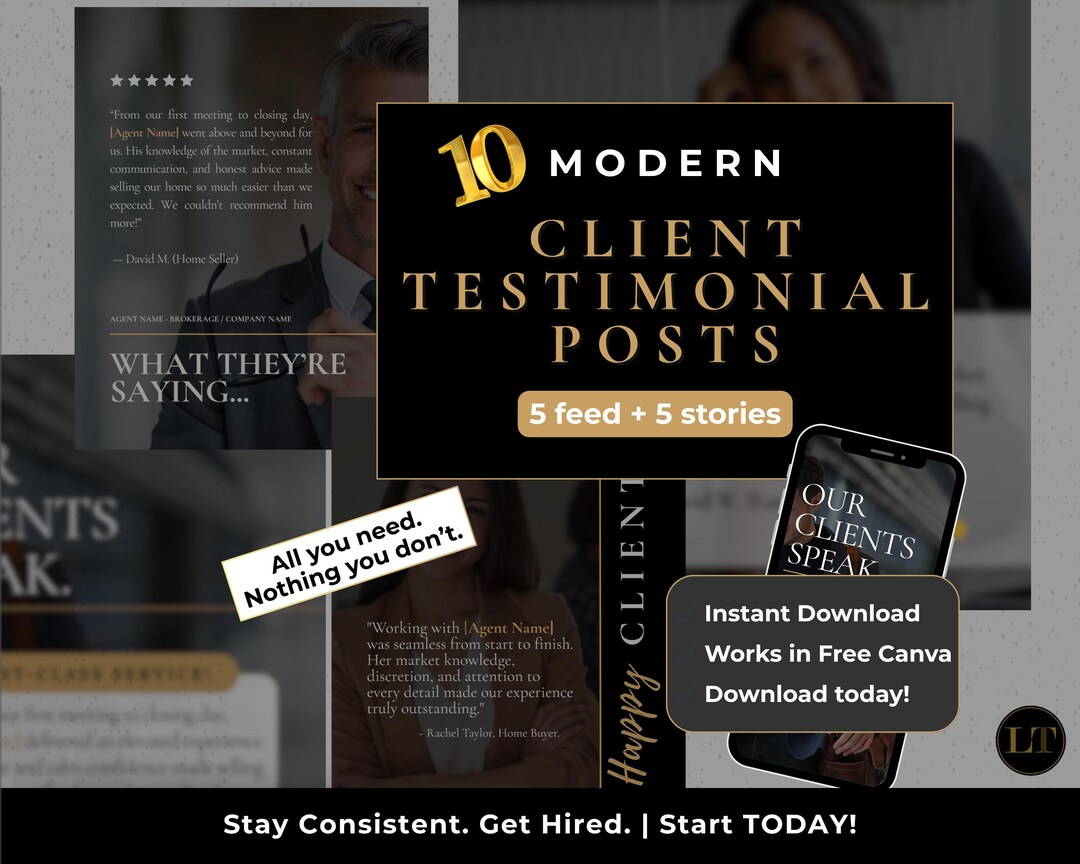 Realtor Testimonial Templates: Modern Instagram Posts (canva Editable ...