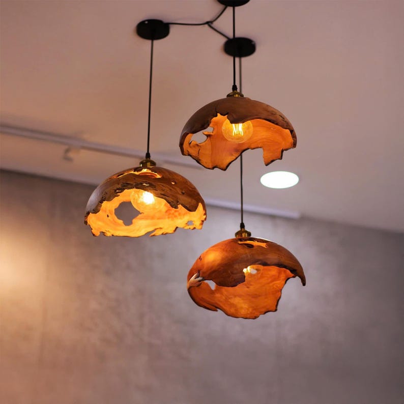 Wood Pendant Light Hanging Celling Lamp Decorative Lampshade Rustic ...
