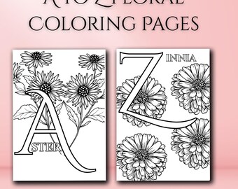 Alphabet Flower Coloring Pages - Etsy UK