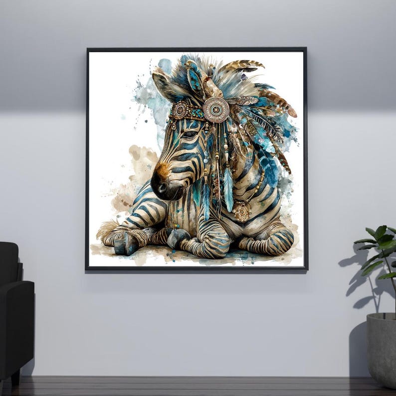 Boho Zebra Print – Tribal Safari Animal Wall Art – Watercolor Room ...
