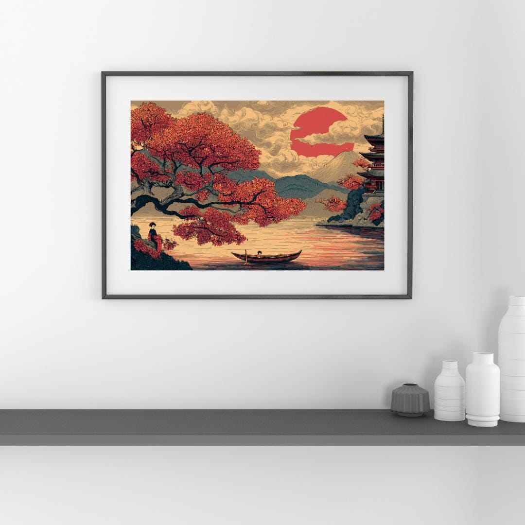 Autumn in Japan Wall Art – Traditional Japanese Landscape Print – Red ...