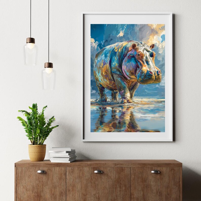 Colorful Hippo Wall Art – Digital Wildlife Printable – Vibrant Safari ...