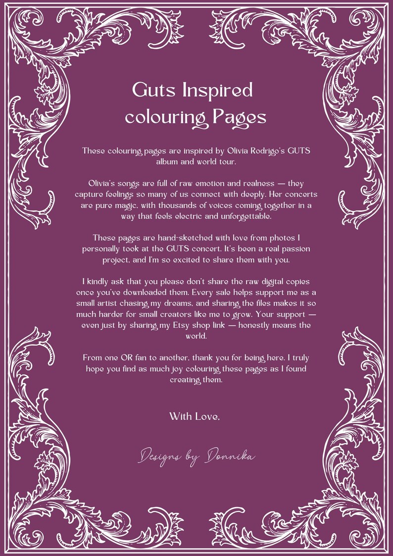 Olivia Rodrigo GUTS Colouring Pages - Etsy
