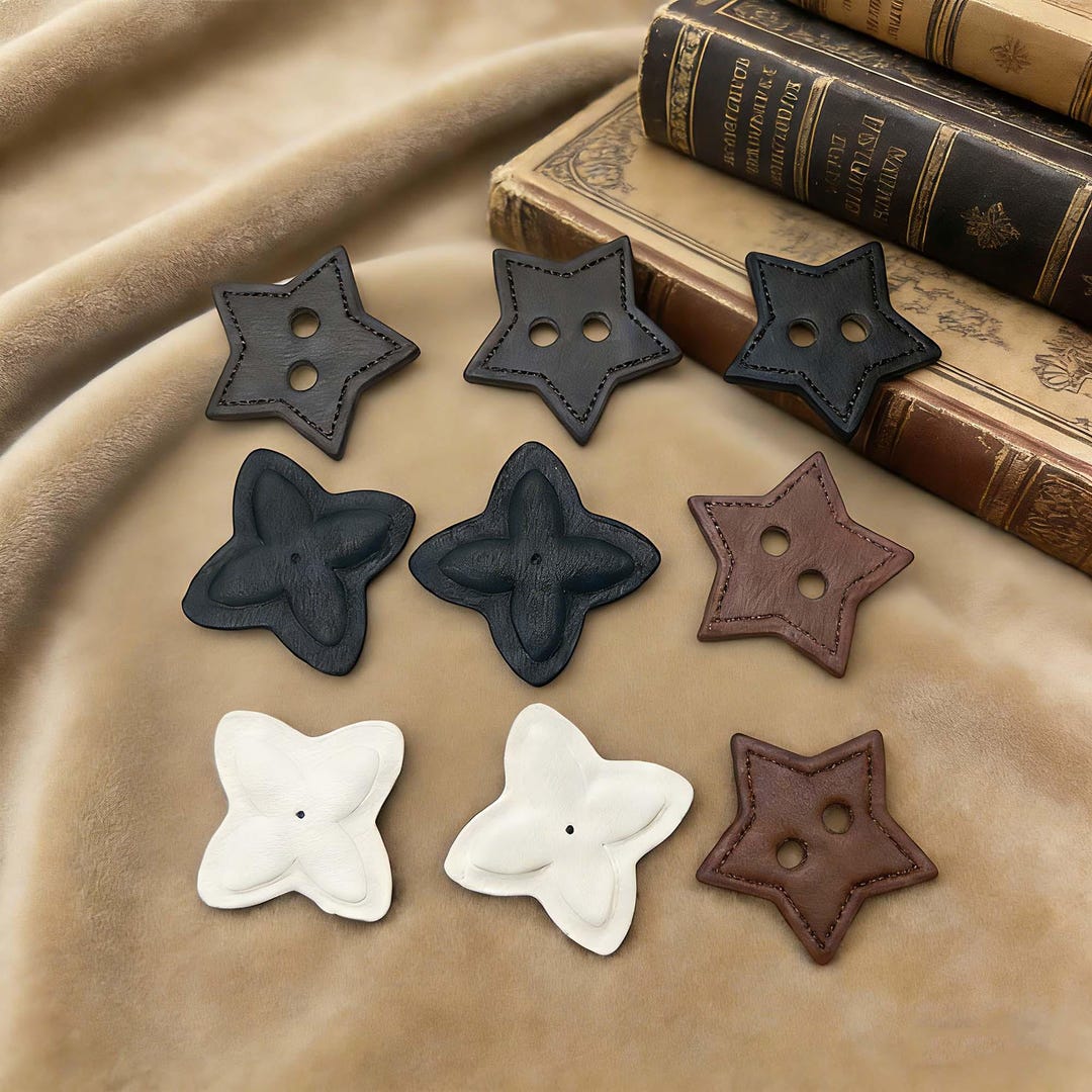 Star Accent Wool Coat Toggle, Lamb Wool Outerwear Snap, Nylon Leather ...