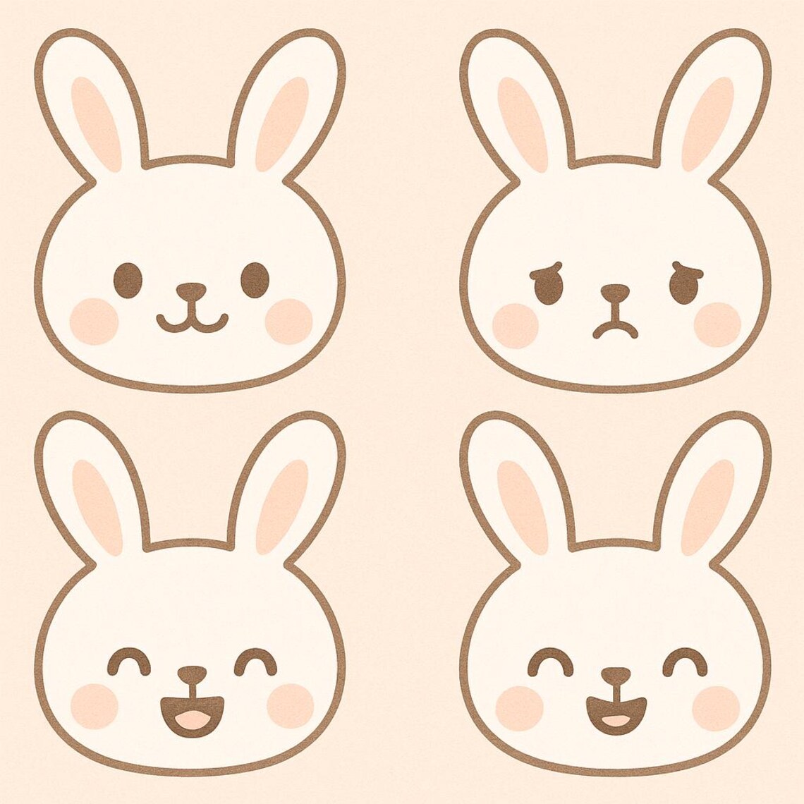 Bright Bunny Faces | 10 Cute Bunny Emotions Clip Art | Digital Stickers ...