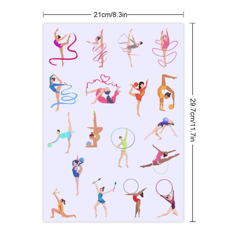 Rhythmic Gymnastics Sticker Sheet RG Poses With Apparatus 18 Stickers ...
