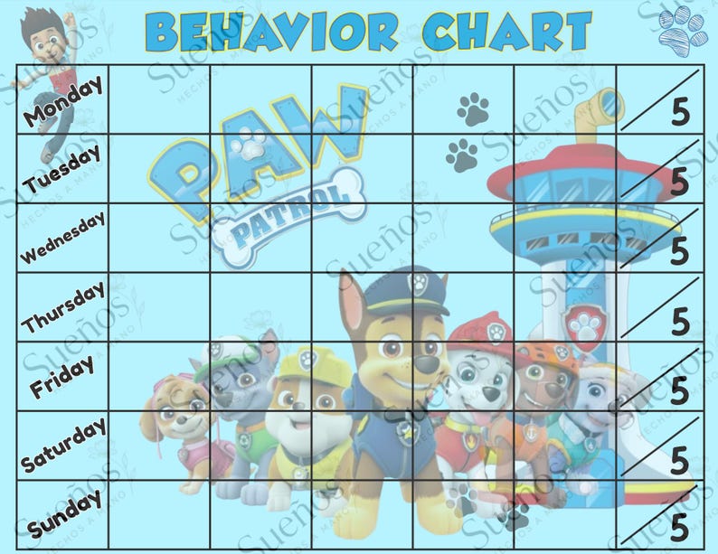 Paw Patrol Behavior Chart - Etsy